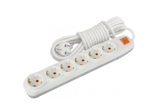 6 Way Socket With 5mt Cable Earthing Switch